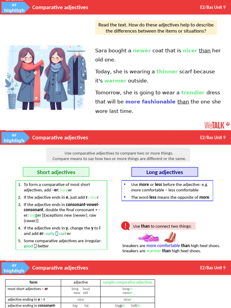 E2_Bas U9 Comparative Adjectives_GrammarHighlight | PDF | Clothing ...
