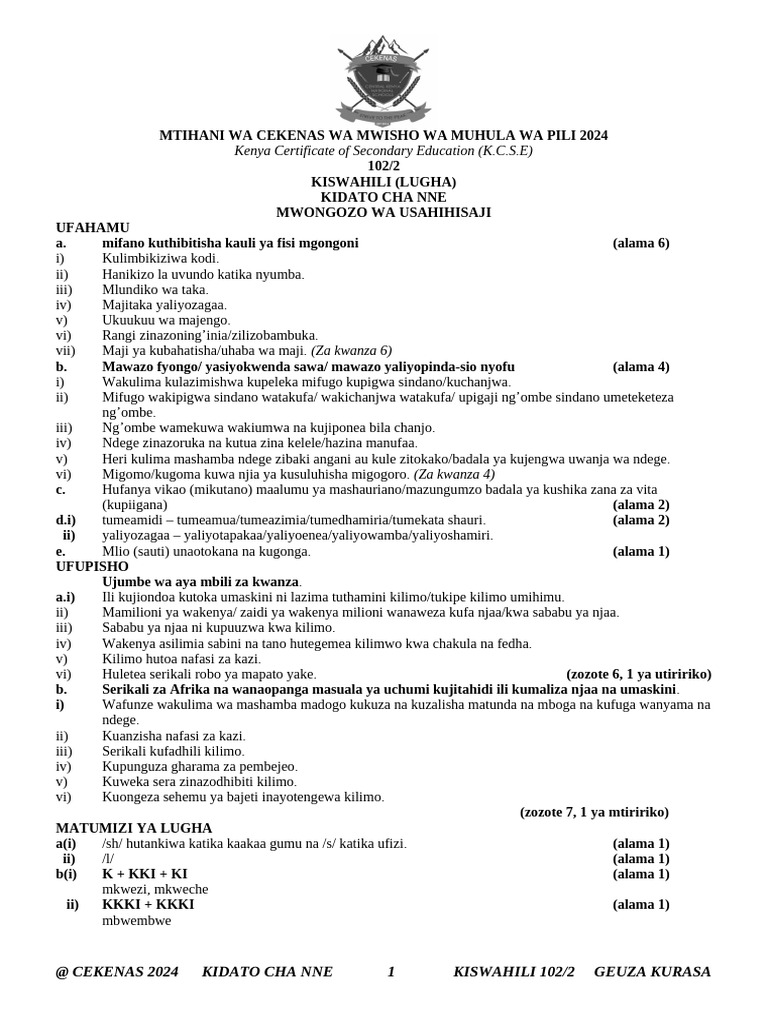 Kiswahili Pp2 Answers | PDF