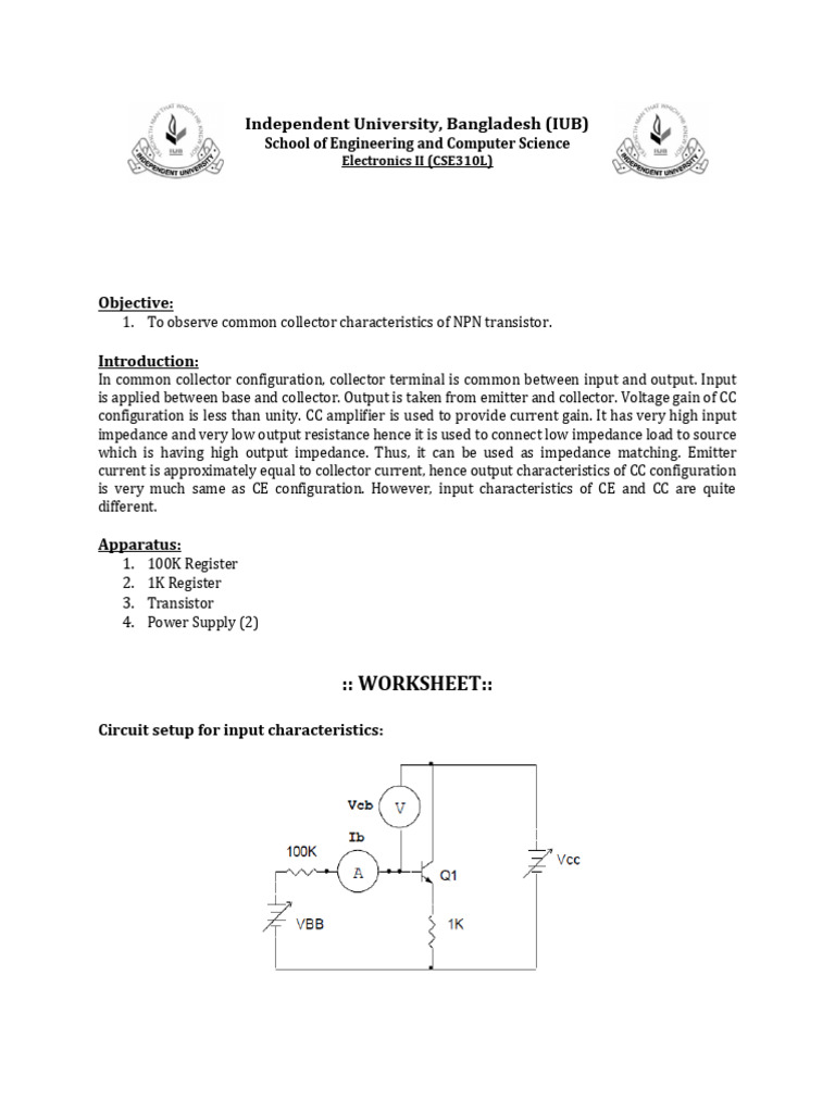 CSE310 - Exp - 02 - Common - Collector - Characteristics - NPN ...