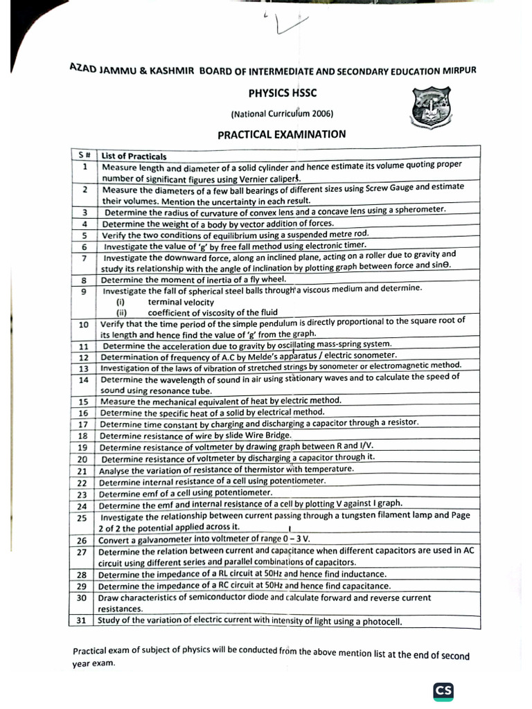 305419HSSC II Pract Physics | PDF