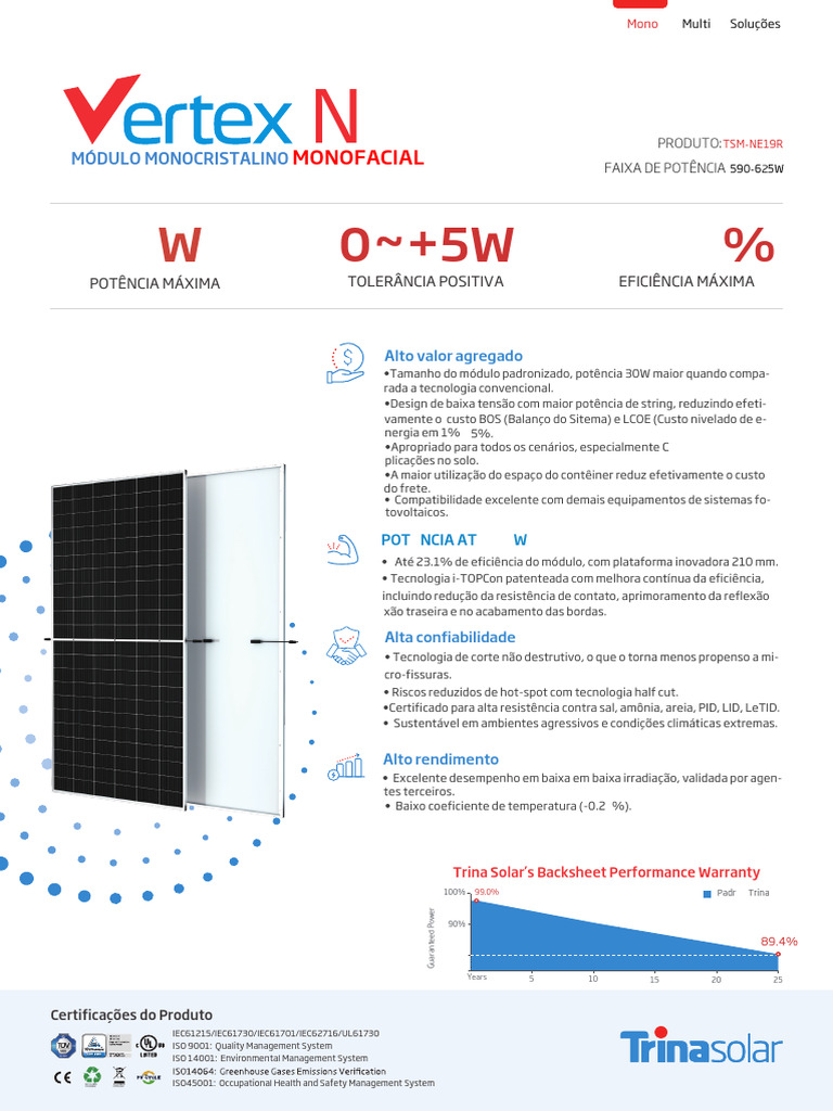 Módulo Fotovoltaico Trina 610W Datasheet | PDF | Metrologia | Quantidade