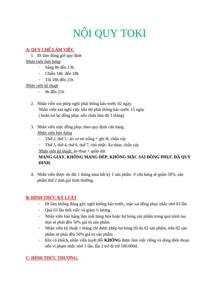 Nội Quy Toki | PDF
