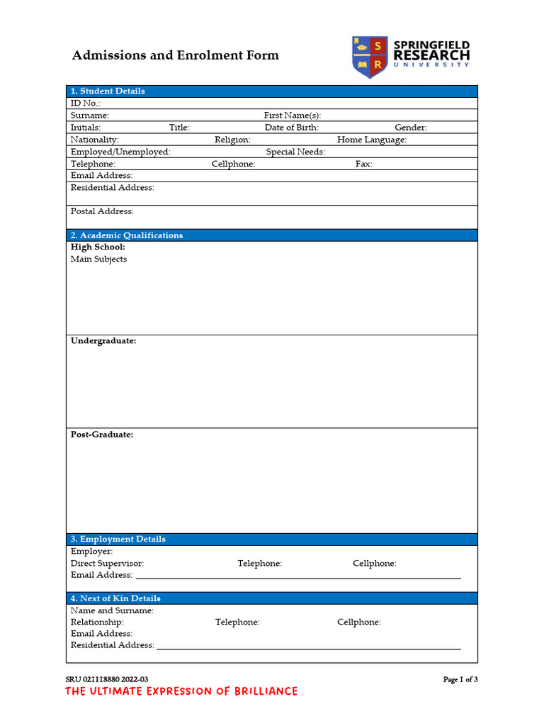 University Enrolment Form | PDF | University