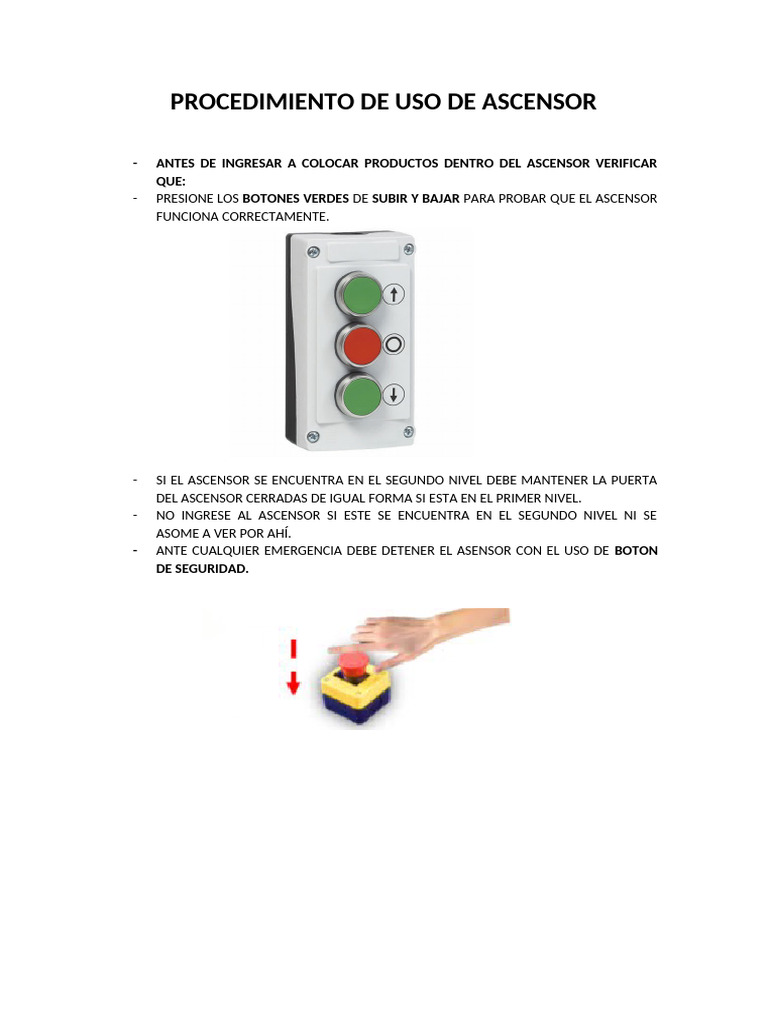 PROCEDIMIENTO DE USO DE ASCENSOR | PDF
