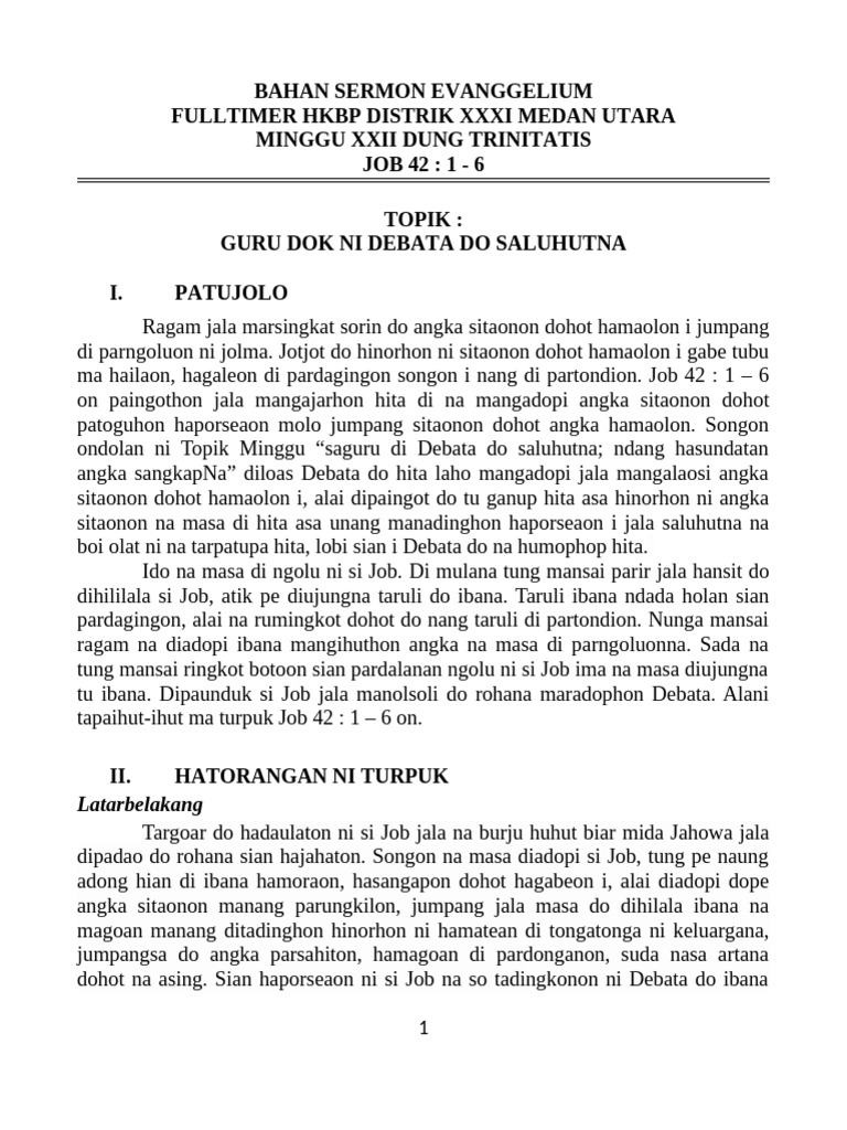 Bahan Sermon Distrik Evanggelium Tu Minggu Xxii Dung Trinitatis | PDF ...
