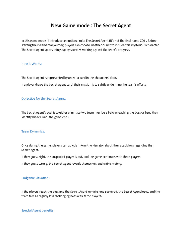 Secret Agent Game Mode Explained | PDF