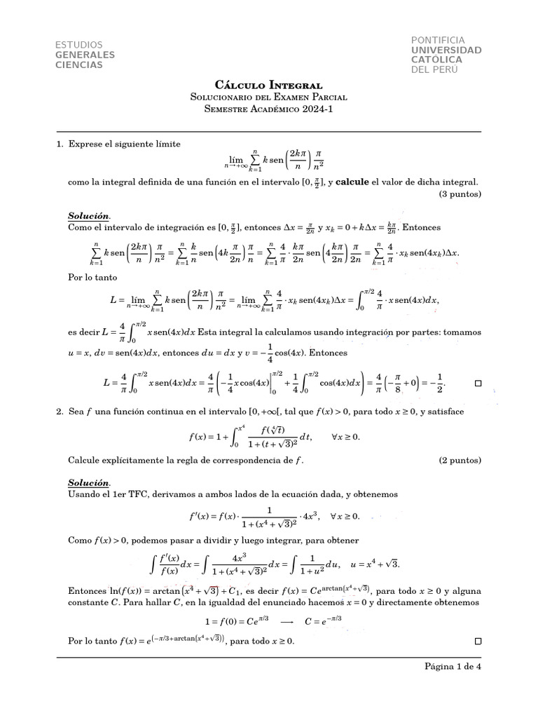 Resolucion de Calculo de Varias Variables Ex1 - Solucion - 2024-1 Calculo Integral Pucp | PDF ...