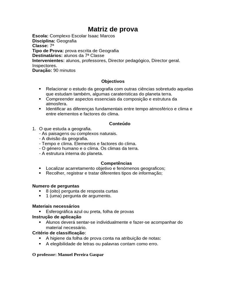 Matriz de Prova 7 | PDF | Geografia | Terra