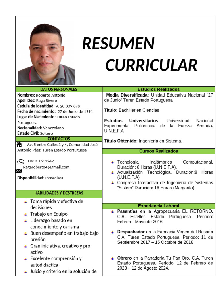 Ejemplo de Síntesis Curricular de Roberto Raga | PDF | Microsoft ...