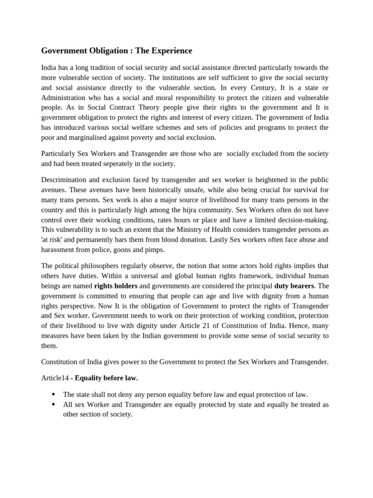 Government Obligation LABOUR LAW | PDF | Transgender | LGBTQIA+ Studies