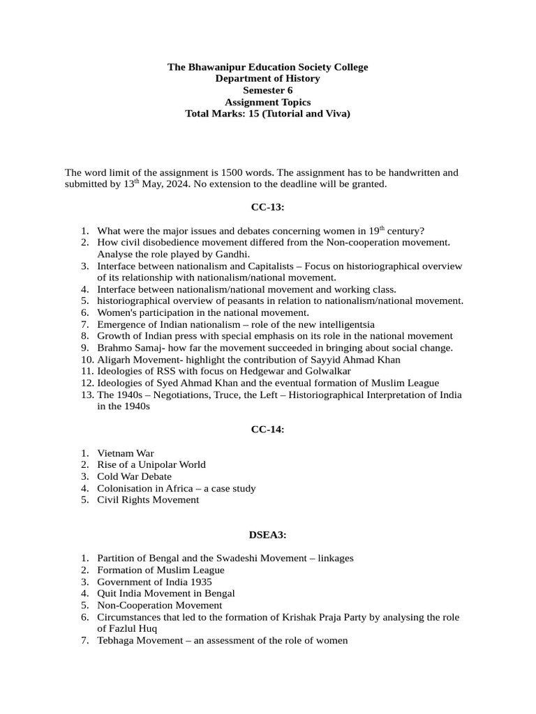 Sem 6 Assignment Topics | PDF | South Asia | Politics Of India