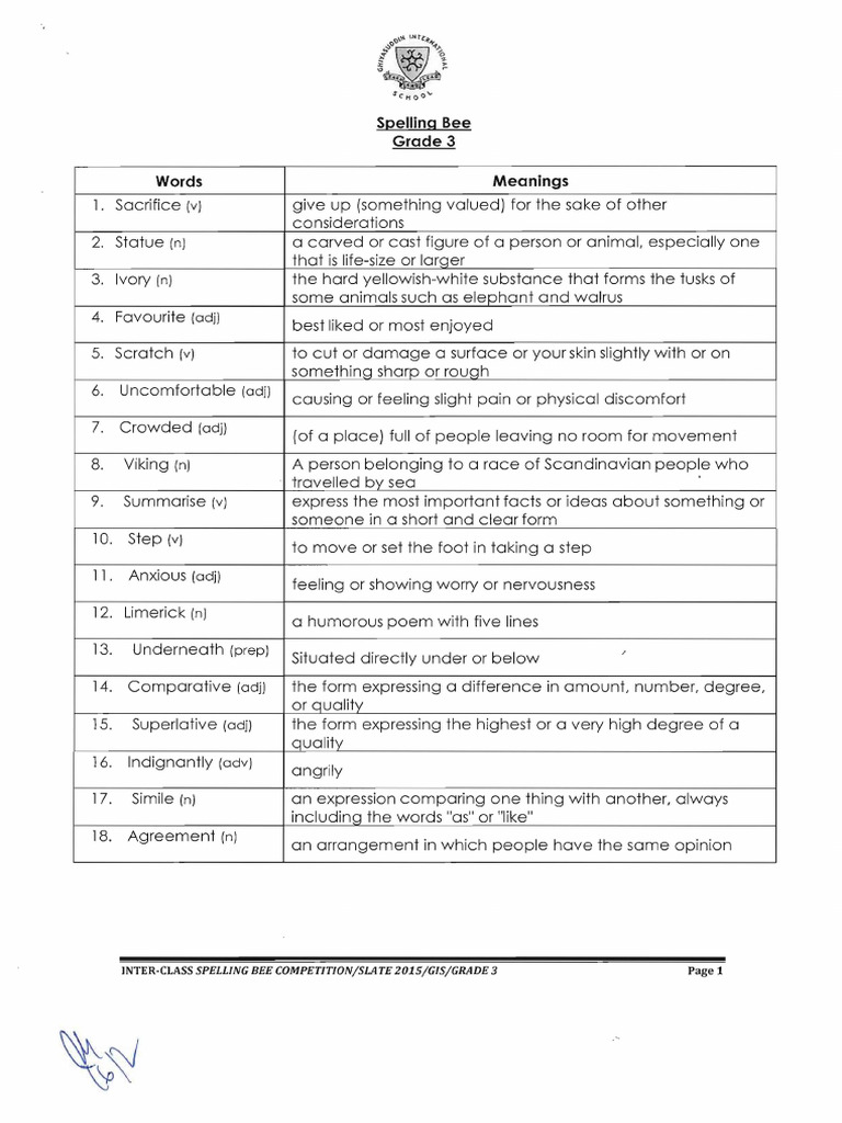Spelling Bee Word List Grade3 | PDF | Quantity | Linguistic Morphology