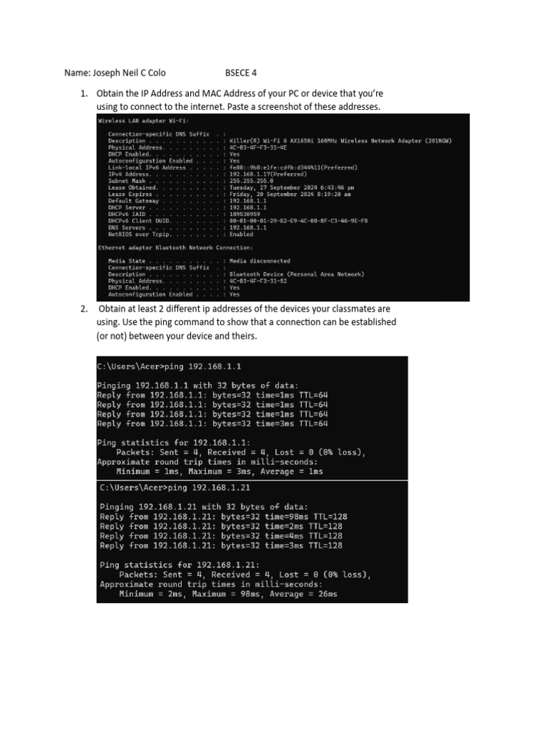 ECE 4122 Lab Exer3 Basic Network Commands - COLO | PDF | Computers ...
