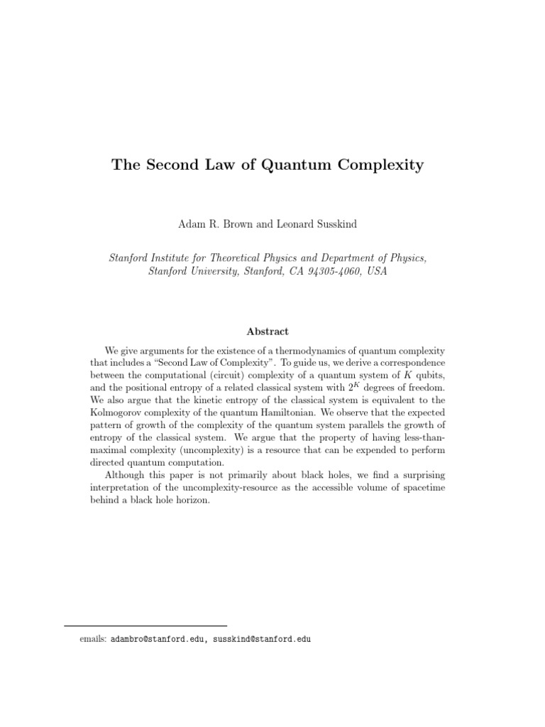 The Second Law of Quantum Complexity | PDF | Entropy | Complexity