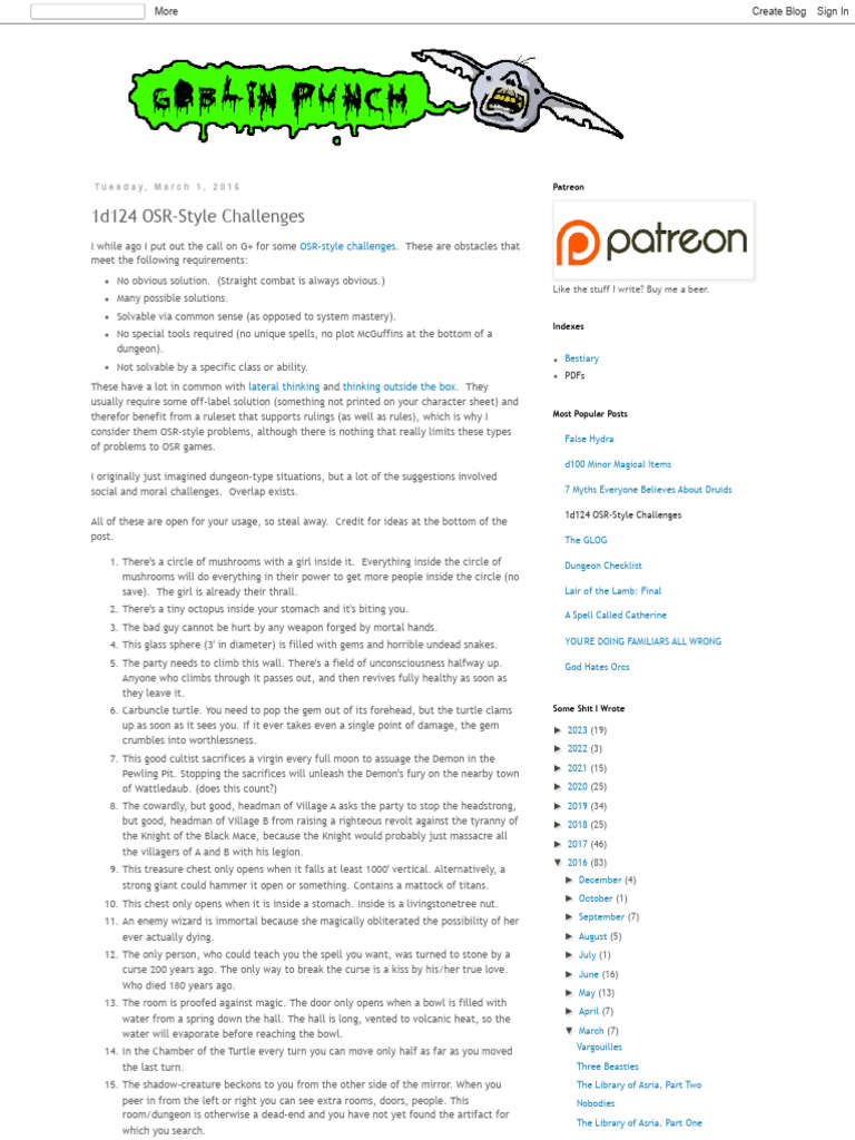 Goblin Punch Blog - OSR-Style Random Encounters | PDF