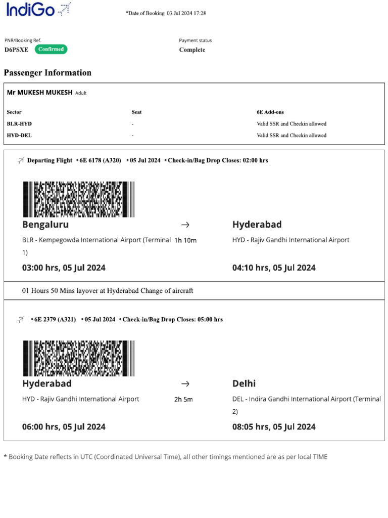 Ticket Mukesh Indigo | PDF