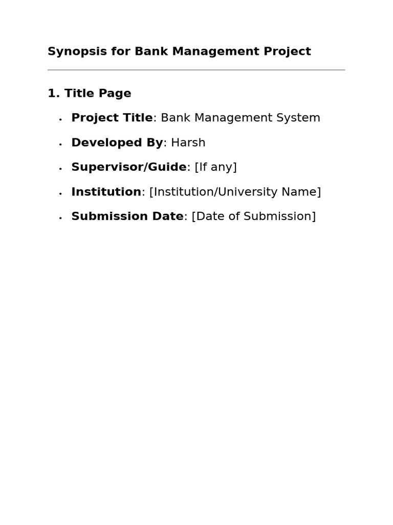 Sample For Synopsis For Bank Management Project | PDF | Databases ...