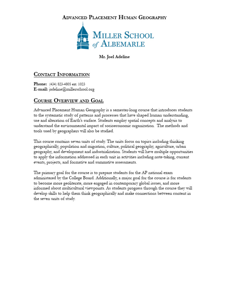 AP Human Geography Course Description 2024-2025 | PDF | Geography | Map