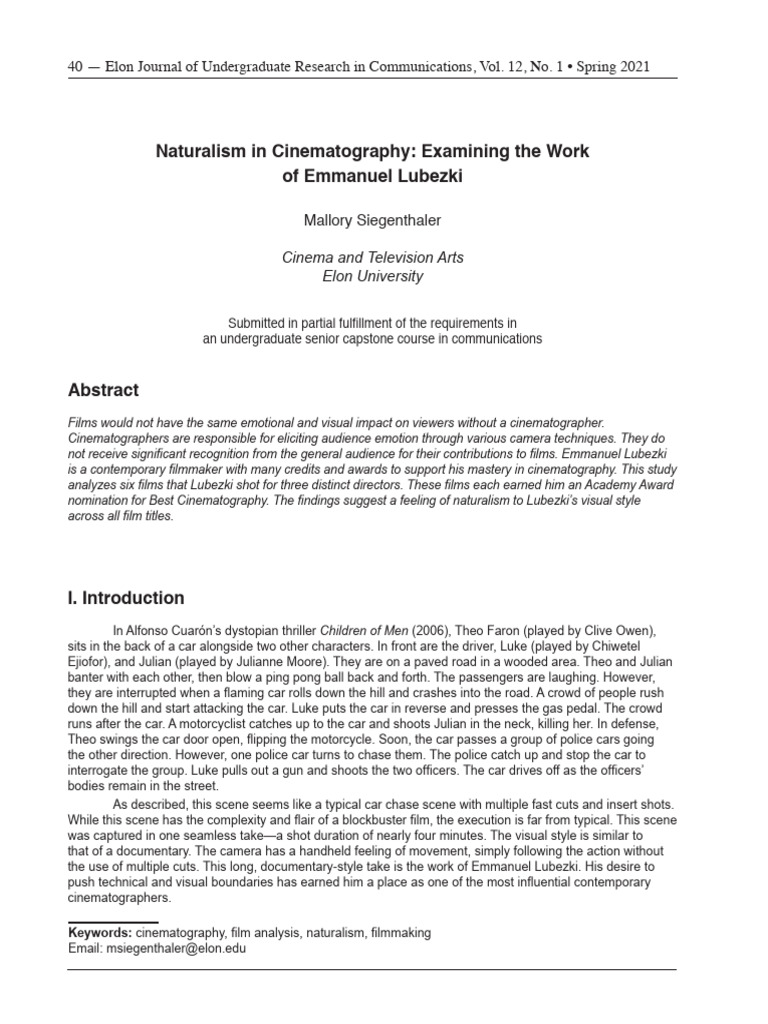 Naturalism in Lubezki's Cinematography | PDF | Cinematography