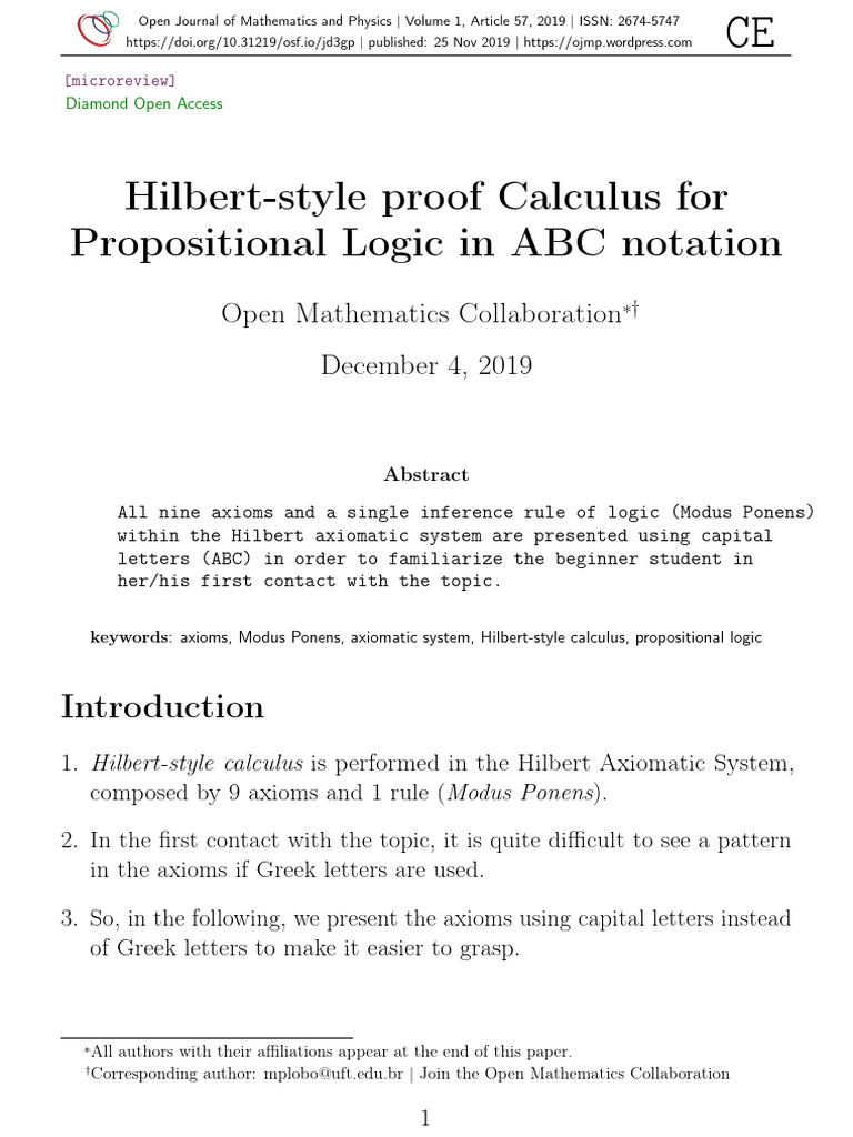 hilbert calculus | PDF | Axiom | Metalogic