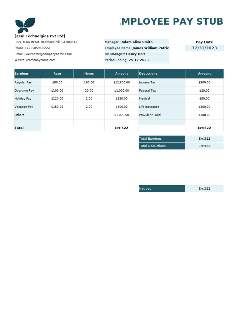 Employee Pay Stub Example PDF | PDF