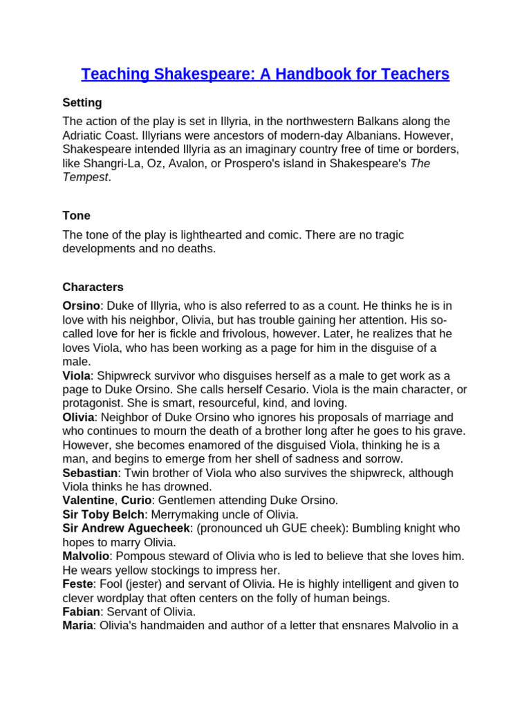 Teaching Shakespeare 1 | PDF | Twelfth Night | Commedia Dell'arte