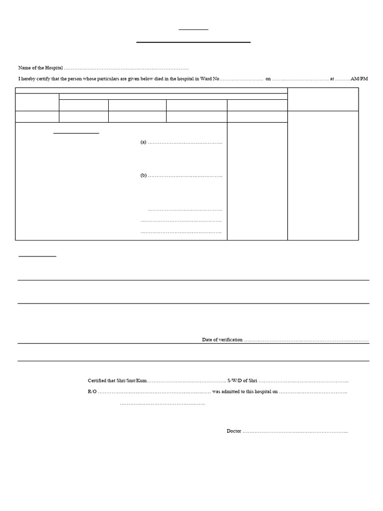 Medical Certificate of Cause of Death Form | PDF | Diseases And ...