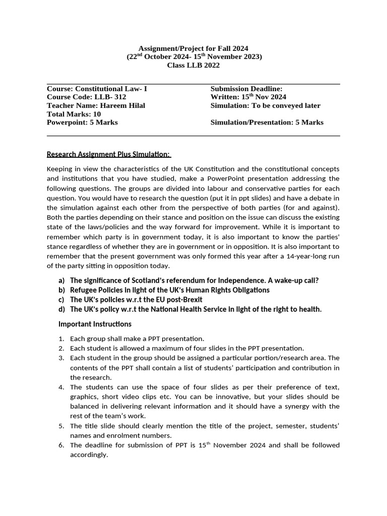 Final-Assignment-UK-LLB-2022 Fall 2024 | PDF | Microsoft Power Point