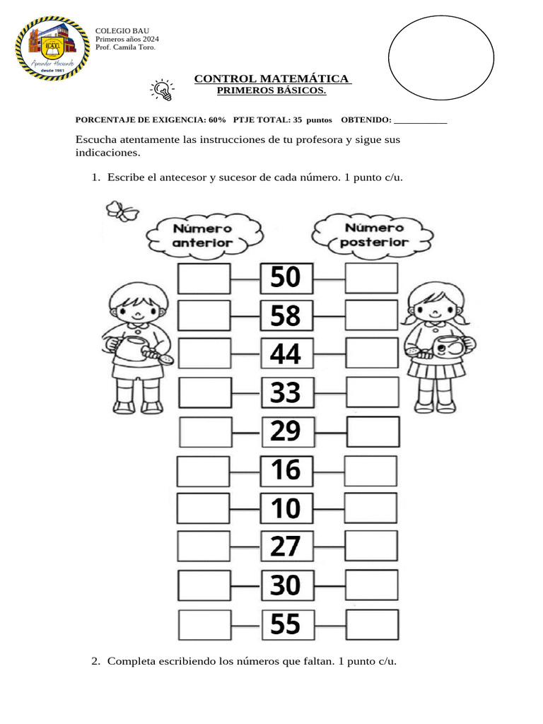control números hasta el 59 | PDF