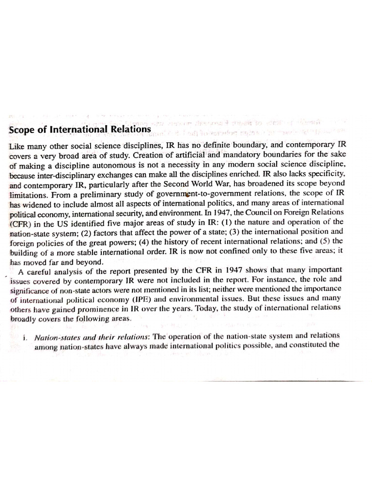 SCOPE OF INTERNATIONAL RELATIONS | PDF