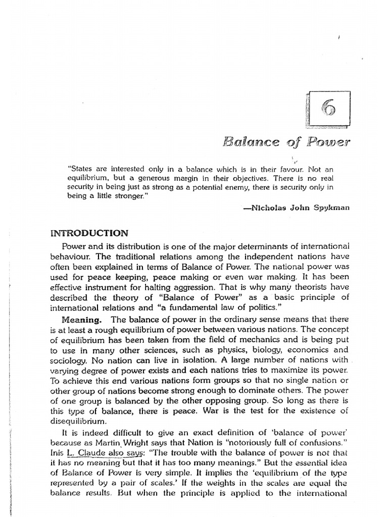 BALANCE OF POWER - METHOD OR TECHNIQUES AND RELEVANCE | PDF