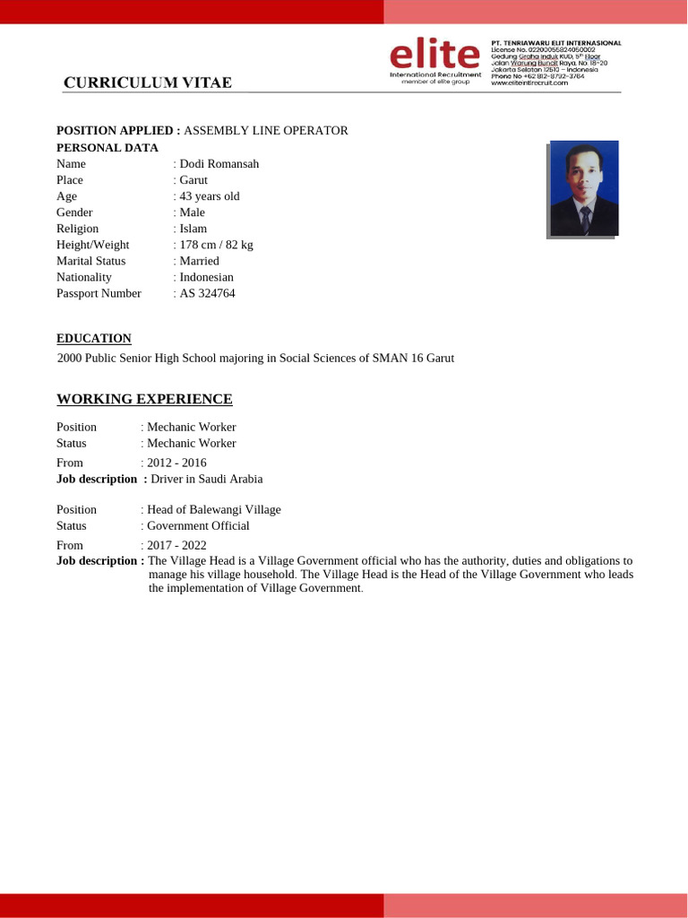 Format CV Slovakia Elite - Dodi Romansah | PDF