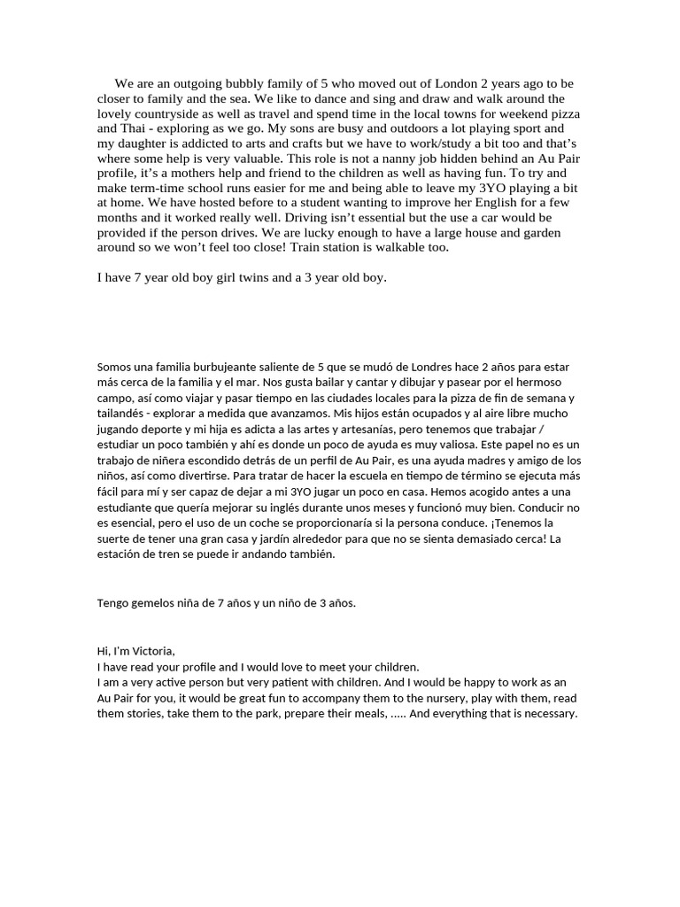 Family Seeking Mother's Help in UK | PDF