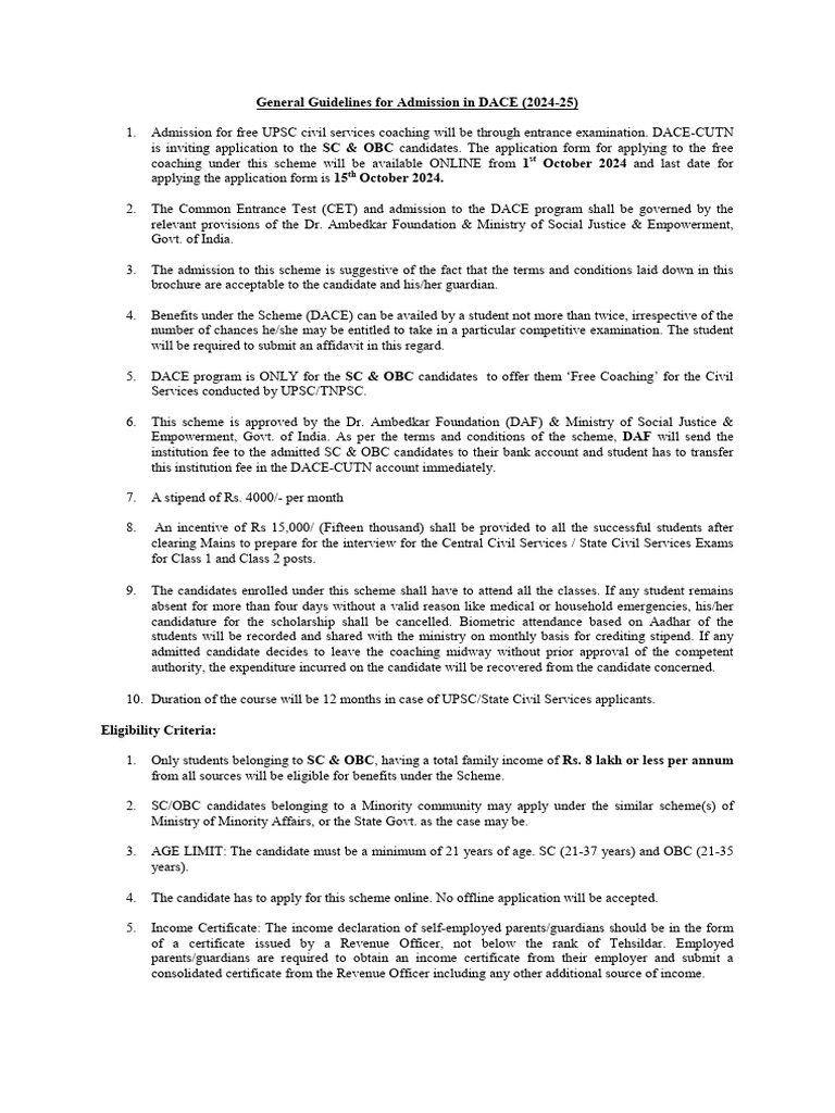 General Guidelines For Admission in DACE 2024-25-17102024 | PDF ...
