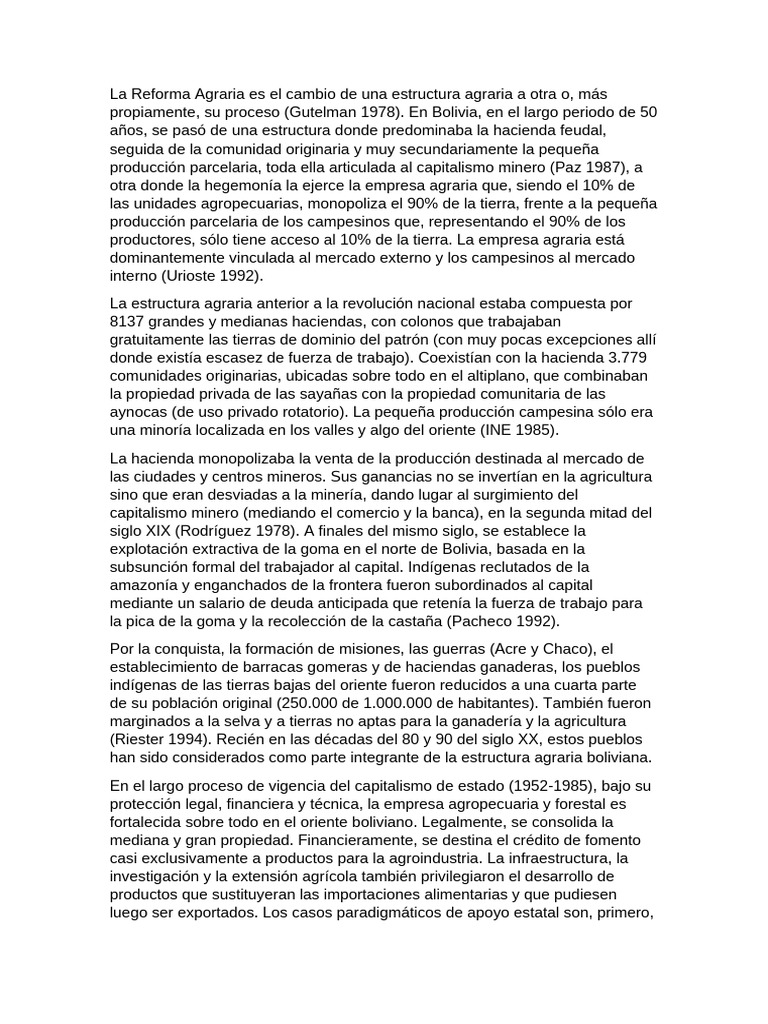 Reforma Agraria Santa Cruz | PDF | Bolivia | Campesino