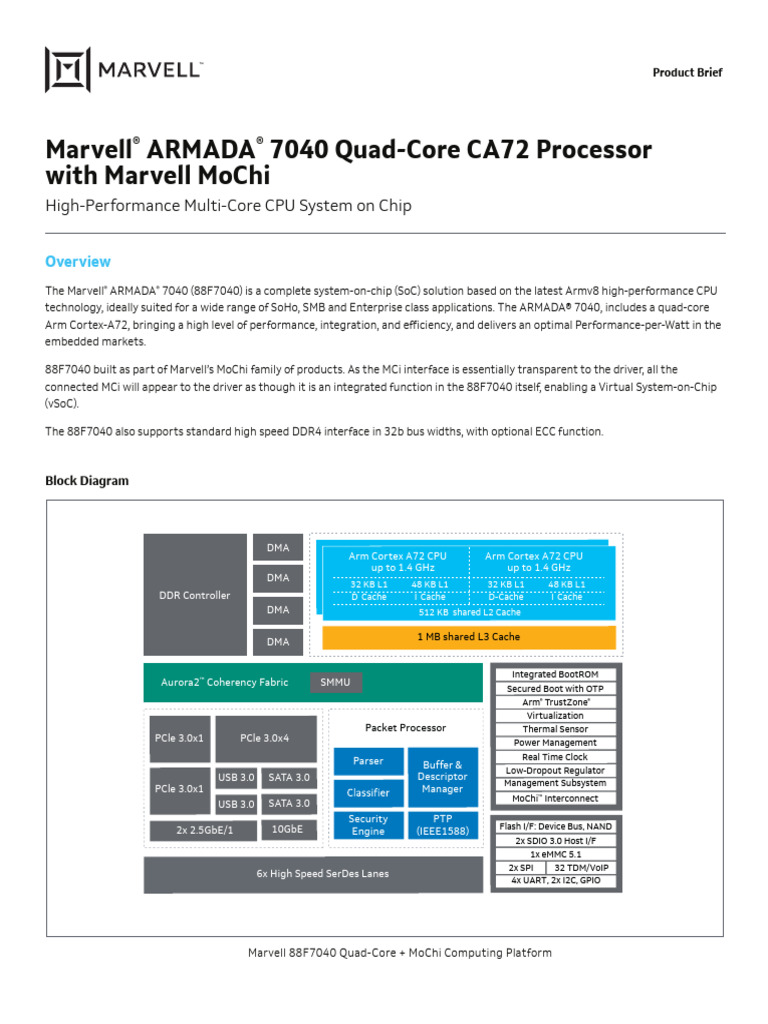 Marvell Embedded Processors Armada 7040 Product Brief 2017 12 | PDF | System On A Chip | Central ...