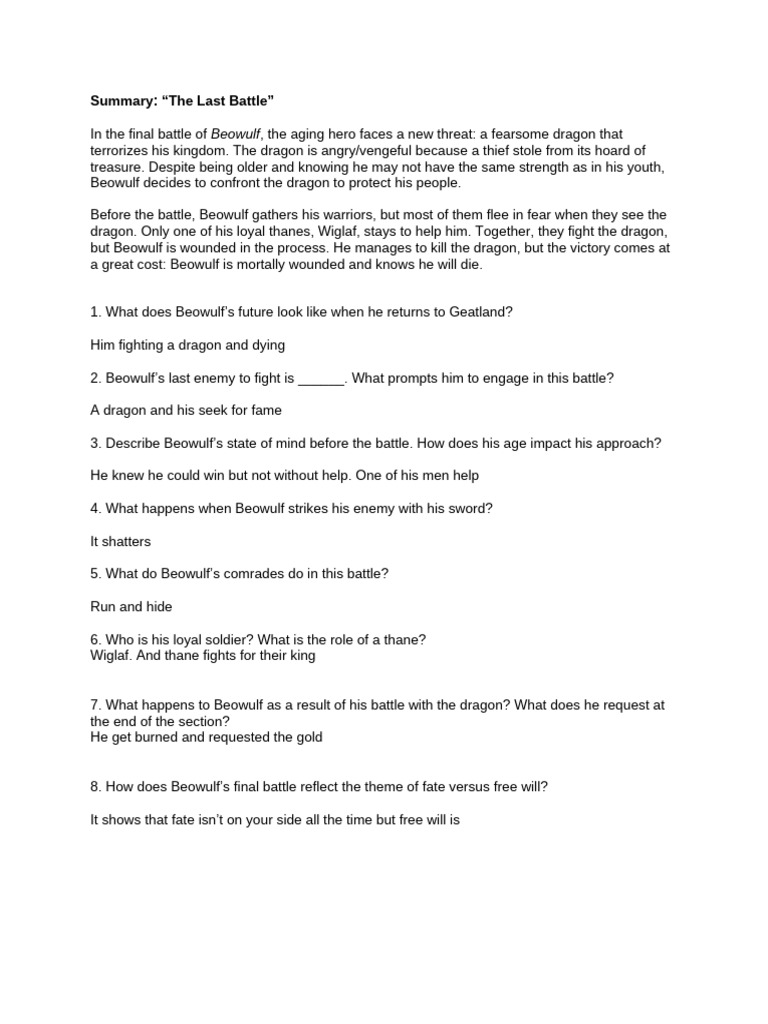 Beowulf's Final Battle with Dragon | PDF