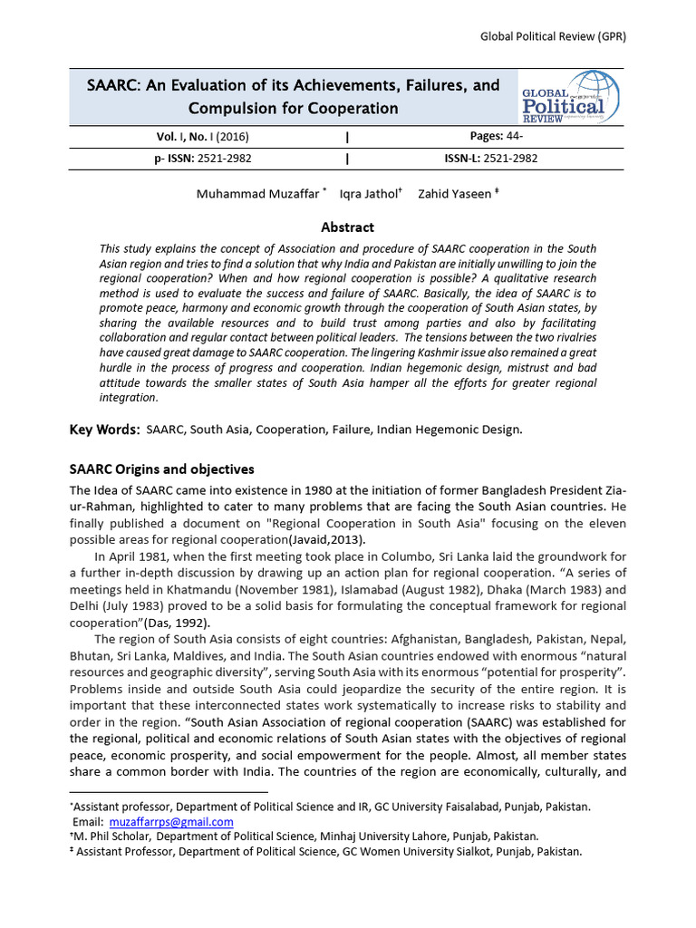 SAARC an Evaluation of Its Achievements, Failures, And Compulsion for ...