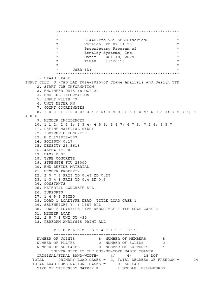 STAAD.Pro V8i 3D Frame Analysis Report | PDF | Beam (Structure) | Civil ...