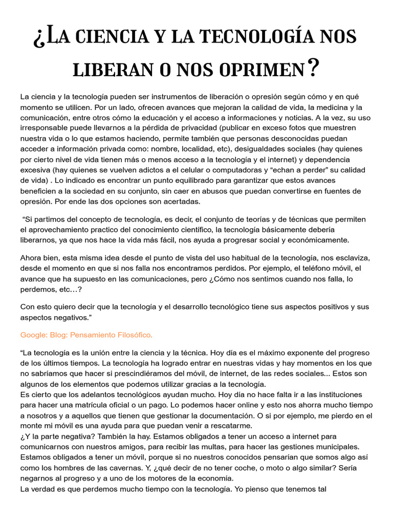 ¿La Ciencia y La Tecnología Nos Liberan o Nos Oprimen | PDF | Internet ...