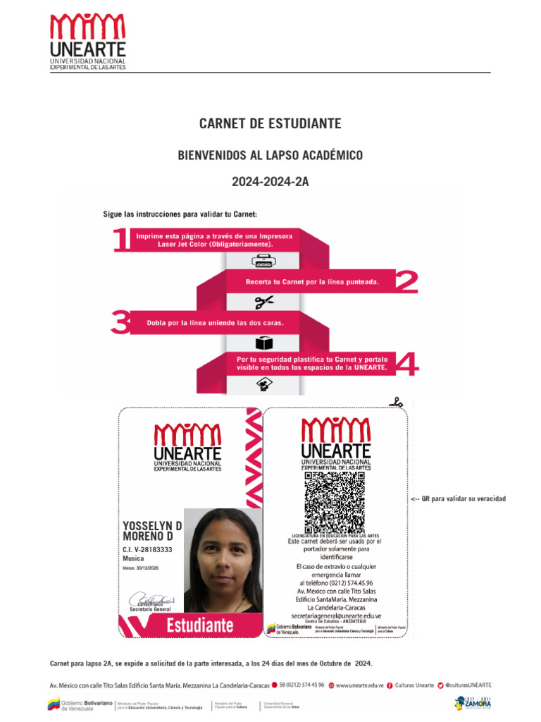 Carnet de Estudiante: Bienvenidos Al Lapso Académico 2024-2024-2A | PDF