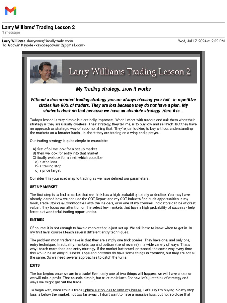 Larry Williams' Trading Lesson 2 | PDF | Option (Finance) | Futures ...