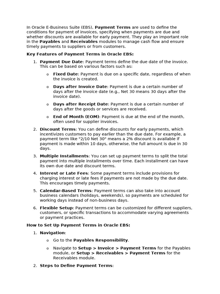 Oracle Payables Payment Terms Pdf Accounts Payable Receipt