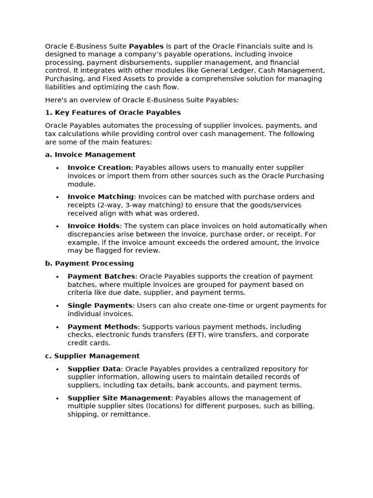 Oracle Payables - Overview | PDF