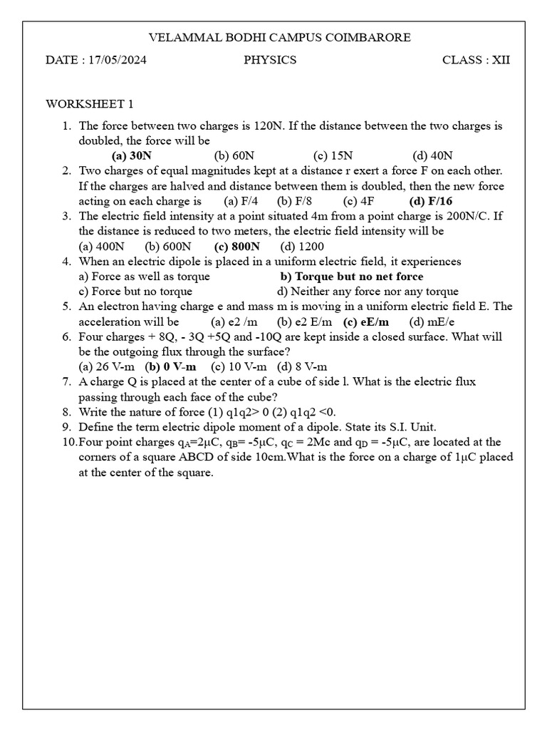 Physics Worksheet 1 | PDF