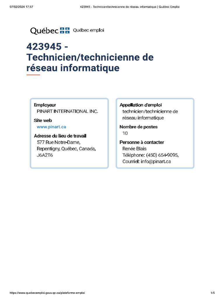 Technicien - Technicienne de Réseau Informatique - Québec Emploi | PDF