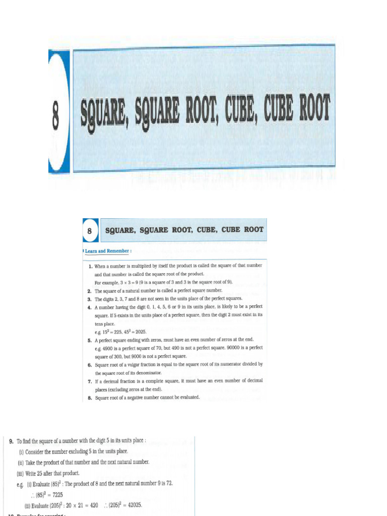 Maths-Unit-2-Operations On Numbers-Square Square Root, Cube Cube Root | PDF