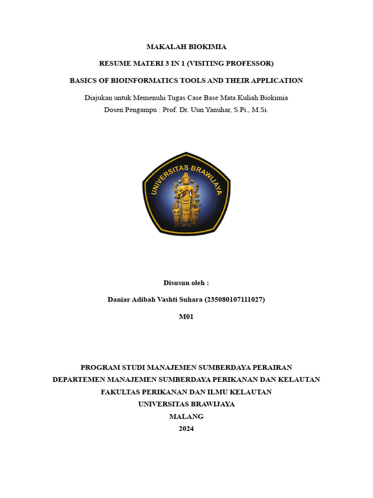 Resume Basics of Bioinformatics Tools and Their Application | PDF