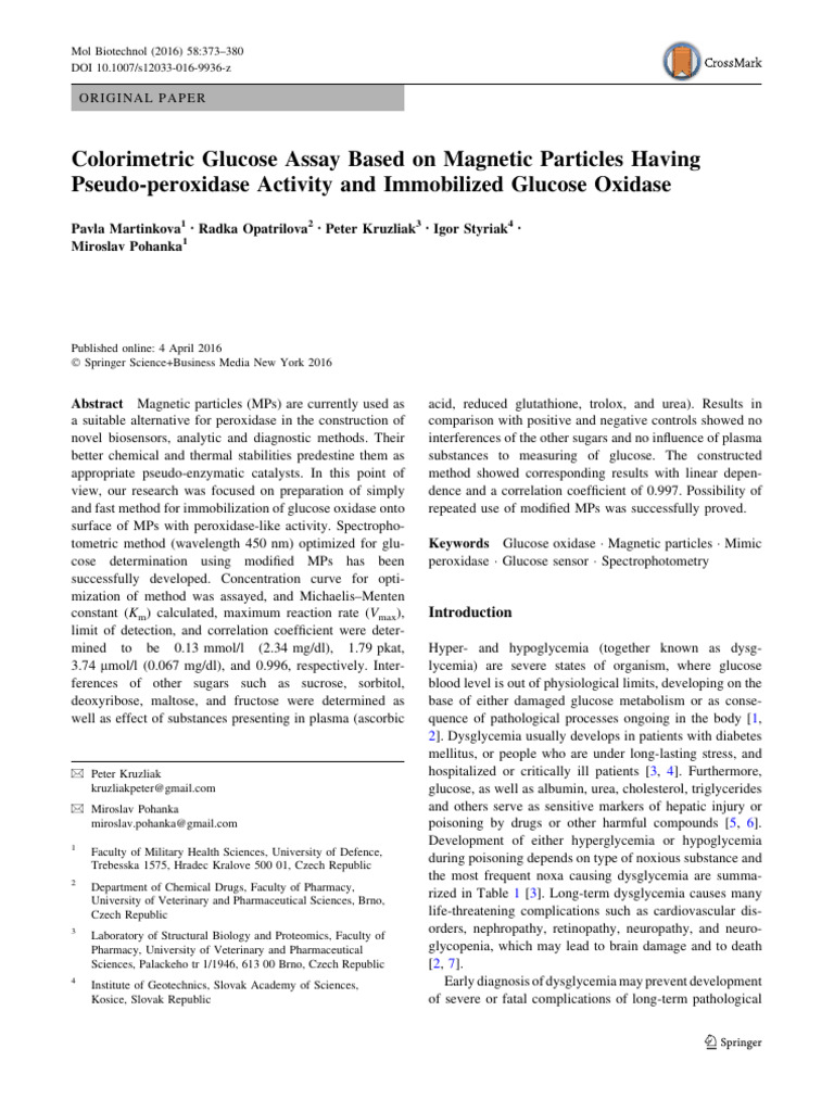 Colorimetric Glucose Assay with Magnetic Particles | PDF | Biosensor