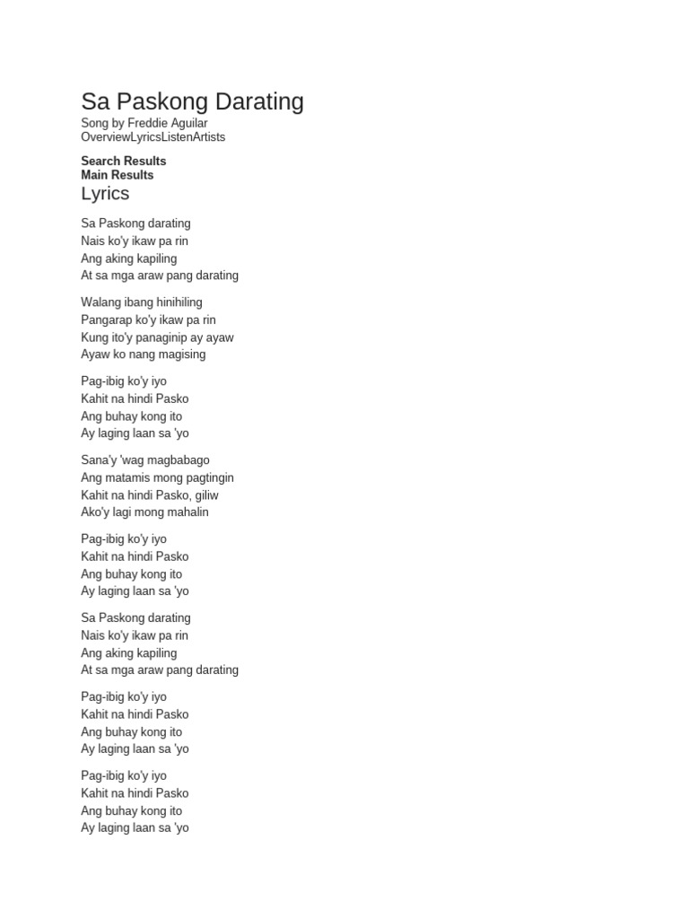 Sa Paskong Darating: Lyrics | PDF